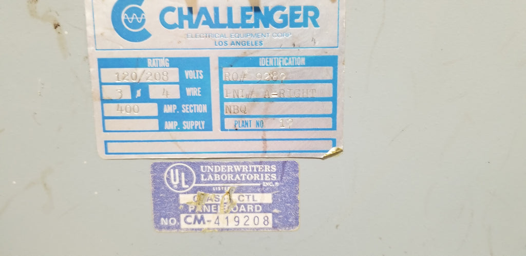 Challenger NBQ Panel With Breakers ! 400 Amp 208Y/120 Volt 3 Phase 4 W – IndSurp