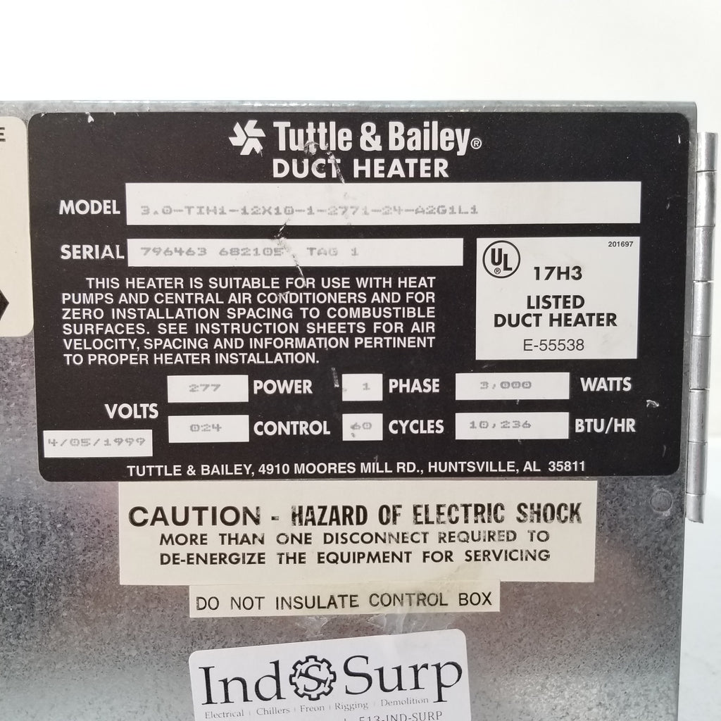 Tuttle & Bailey Bus Duct 1 Phase 277/480 Volt " – IndSurp
