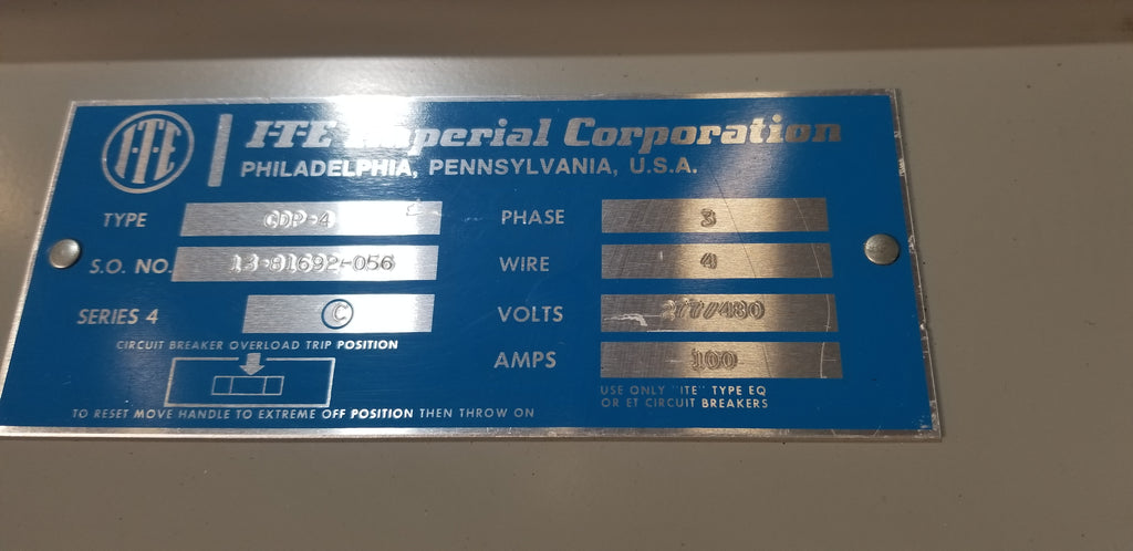 ITE CDP-4 100 Amp Panel With Breakers 277/480 Volt 3 Phase 4 Wire – IndSurp