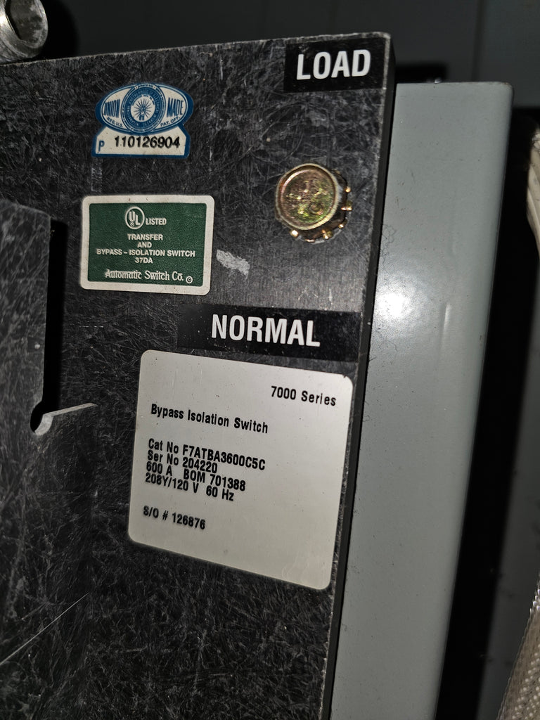 Asco 7000 Series Automatic Transfer & Bypass Isolation Switch 600 A 20 ...