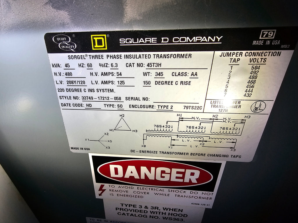 Square D 45 KVA Transformer 480 Volt 3 Phase – IndSurp