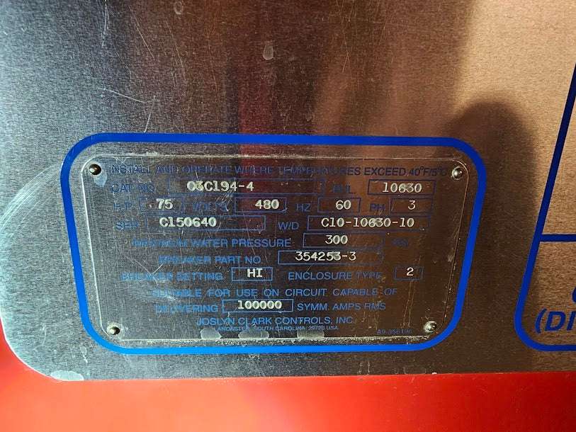 Joslyn Clark 03C194-4 Electric Fire Pump Controller 75 HP 480 Volt 60 ...