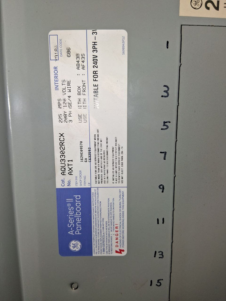 GE A-Series II 225 Amp Panel With Breakers 208Y/120 Volt 3 Phase 4 Wir ...