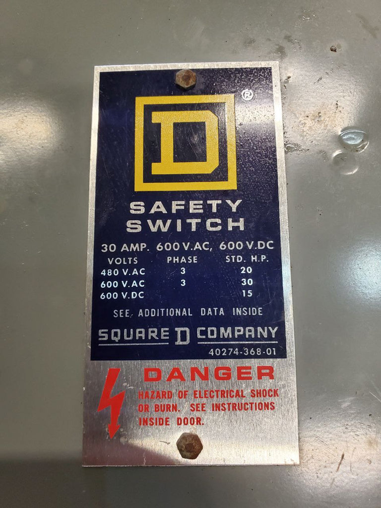 Square D Disconnect 30 Amp 600 VAC 600 VDC – IndSurp