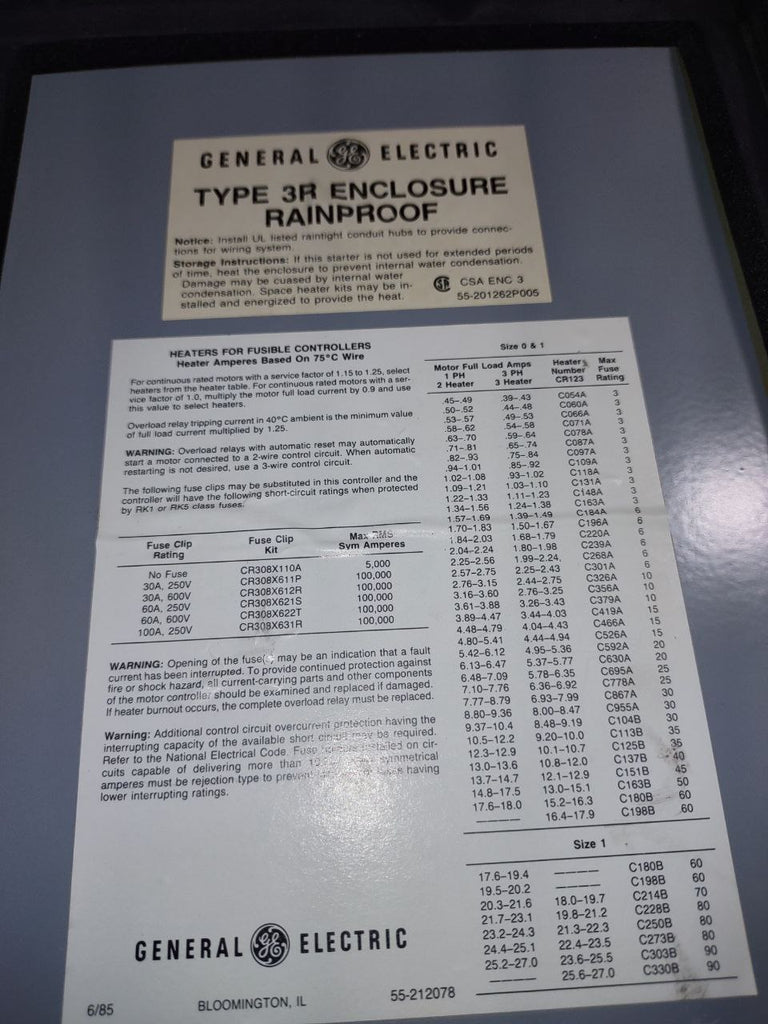 GE CR308B6042RAETLA 300-Line Combination Motor Controller Type 3R Encl ...