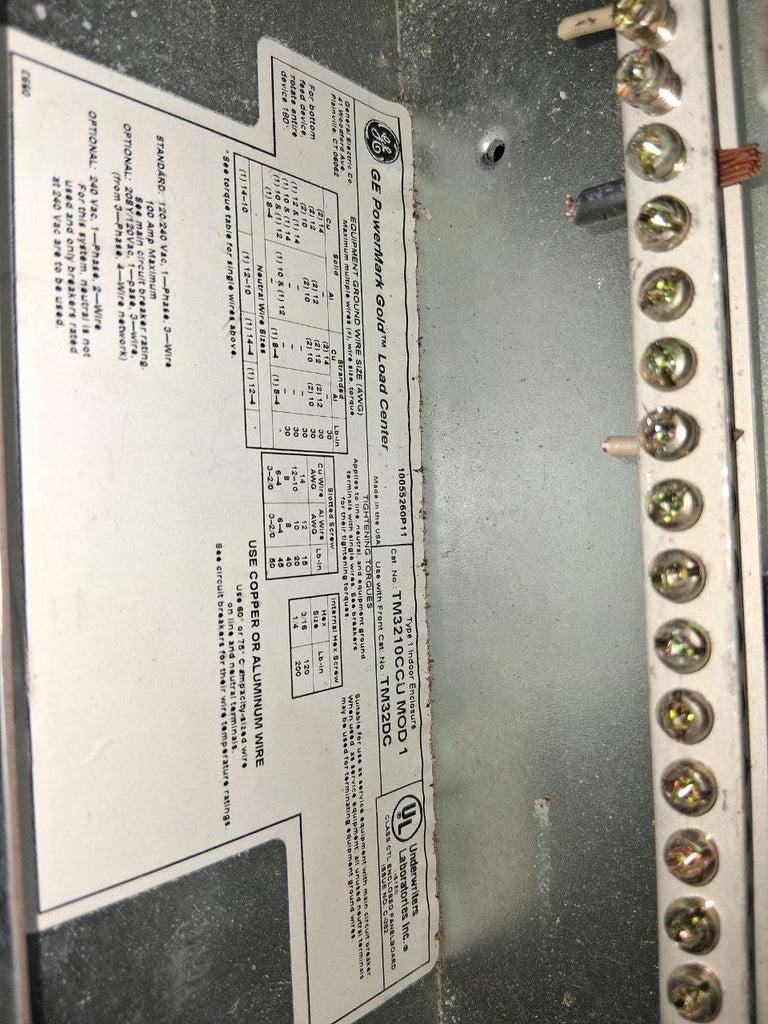 GE Power Mark Gold Load Center 100 Amp 120-240 Volt 1 Phase 3 Wire Cat ...