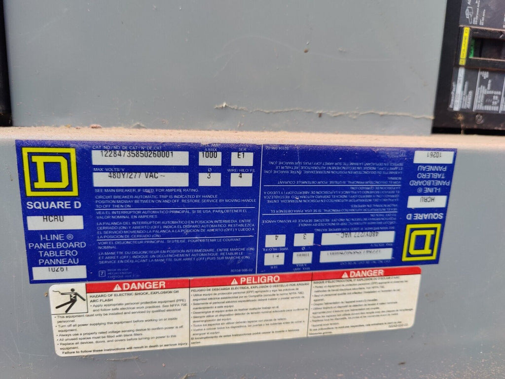 Square D I-Line Panel 1000 Amp Main Breaker GFCI 480Y/277 Volt 3 Phase ...