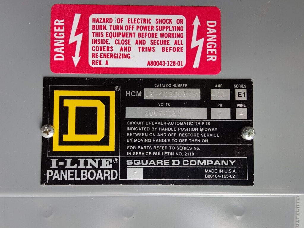 Square D I-Line Panel With 400 Amp Main & Breakers 208Y/120 Volt 3 Pha ...