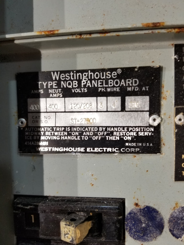Westinghouse NQB Panel With Breakers ! 400 Amps 208Y/120 Volts 3 Phase ...