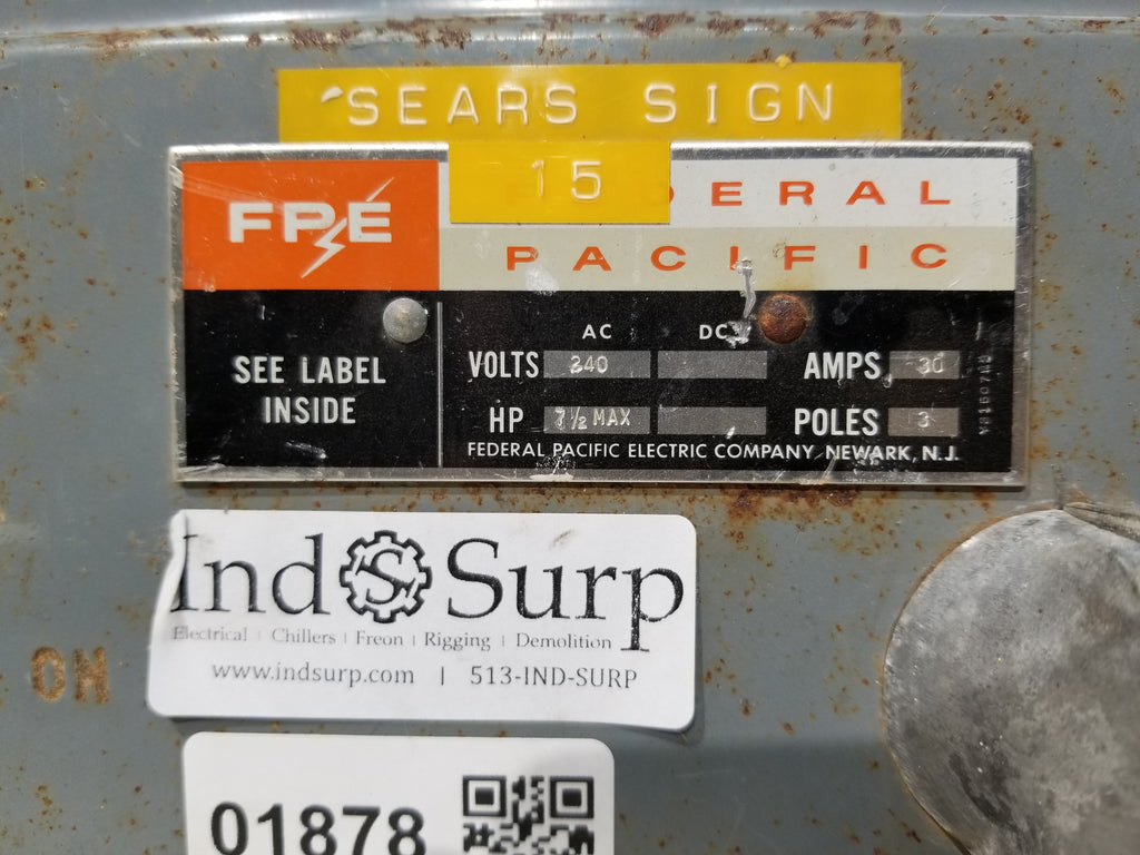 Federal Pacific Disconnect 30 Amp 240 Volt 3 Pole – IndSurp