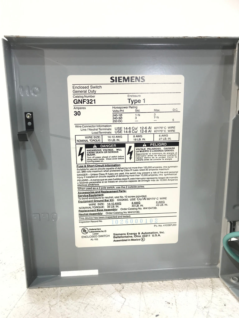Siemens Disconnect Type 1 30 Amp 240 Volt – IndSurp