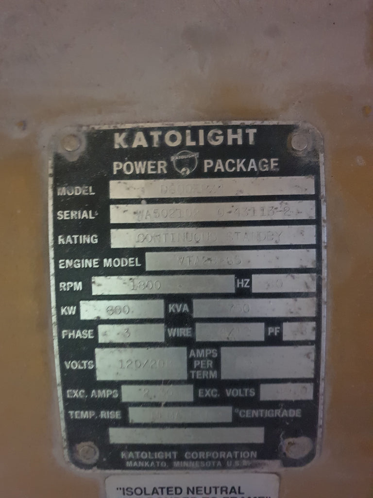 Katolight Automatic Generator 208Y/120 Volt 3 Phase 4 Wire 750 KVA 3 P ...
