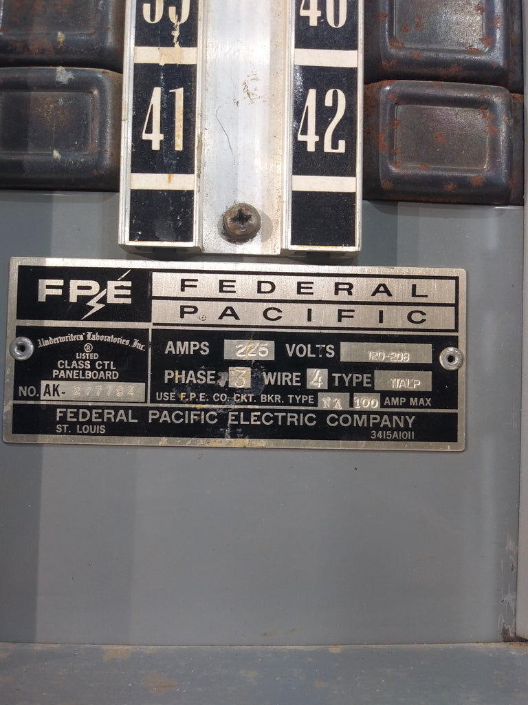Federal Pacific Panel 225 Amp 208Y/120 Volt 3 Phase – IndSurp