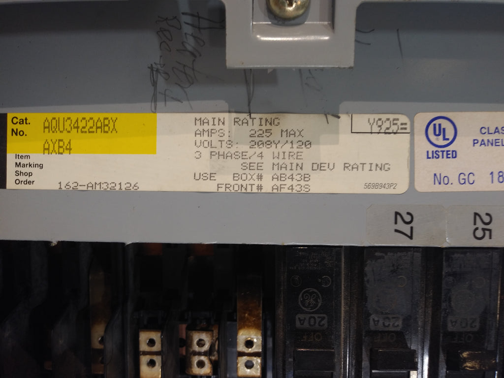 GE Panel With 225 Amp Main And Breakers 208Y/120 Volt 3 Phase – IndSurp