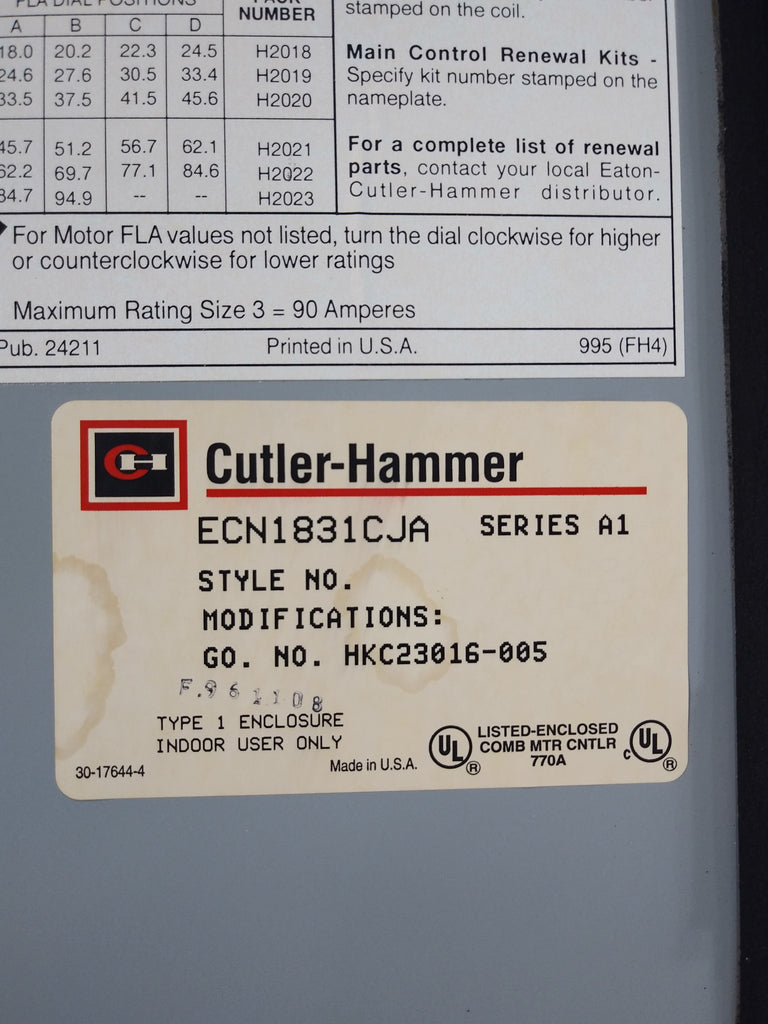 CH/Cutler Hammer Combination Motor Controller – IndSurp