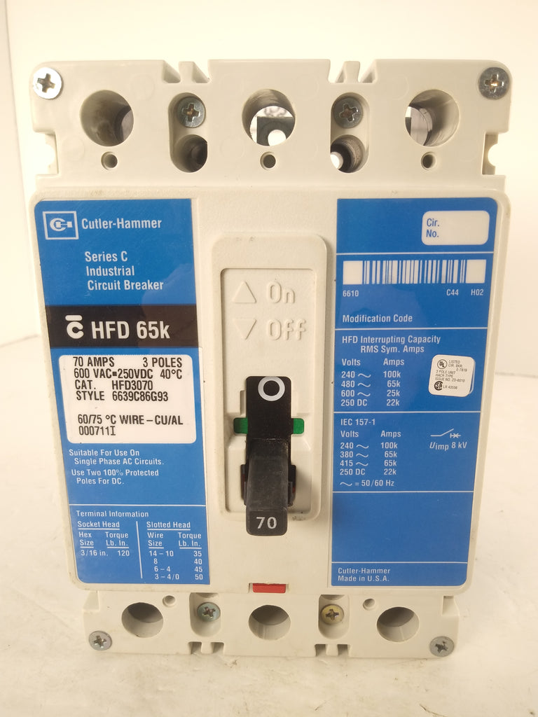 CH/Cutler Hammer Circuit Breaker 70 Amp 600 Volt 3 Pole – IndSurp