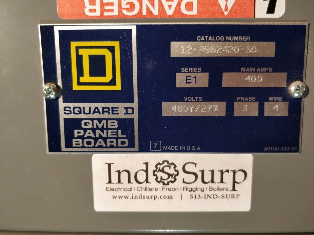 Square D QMB Panel 400 Amps Branch Switch Panelboard 480/277 Volt 3P 4 ...