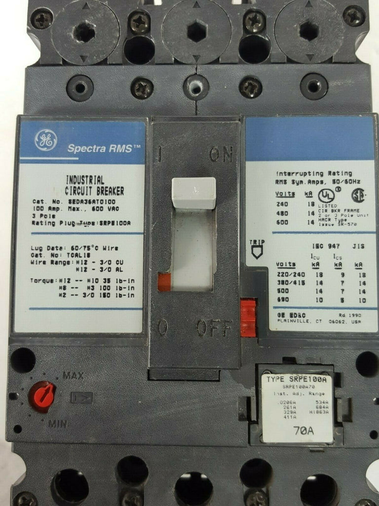 GE 70 Amp Industrial Circuit Breaker 600 Volt 3 Pole 60/50 Hz – IndSurp
