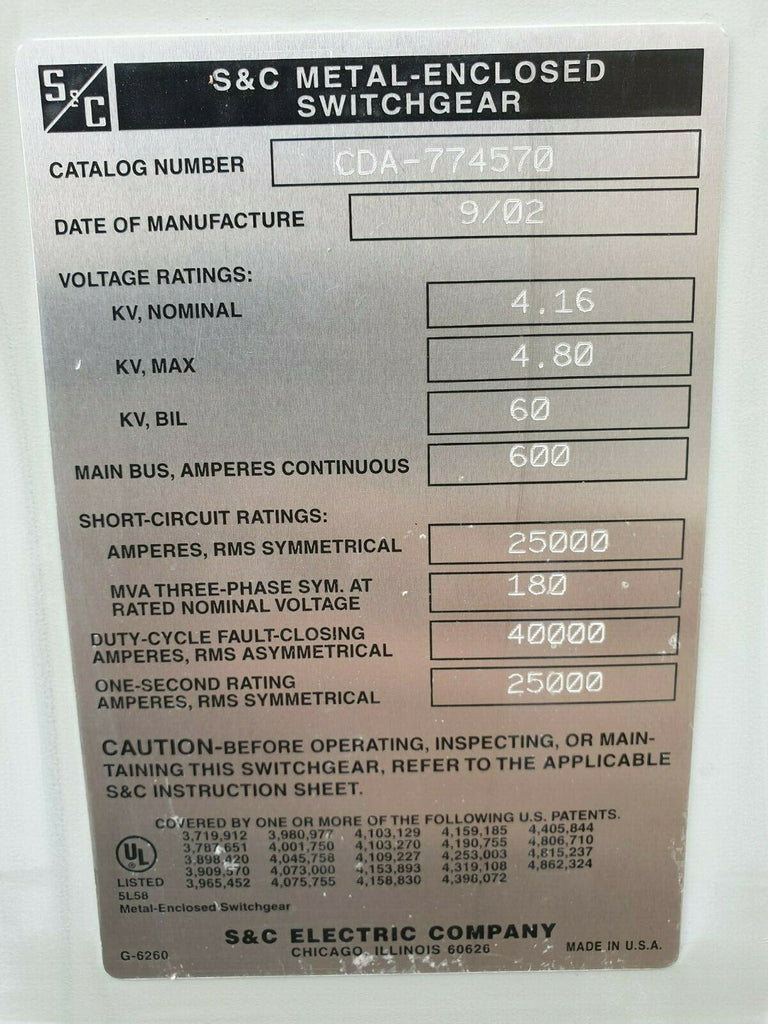 S & C High Voltage Switchgear 600 Amp 4160 Volt 4800 V 400 Amp – IndSurp