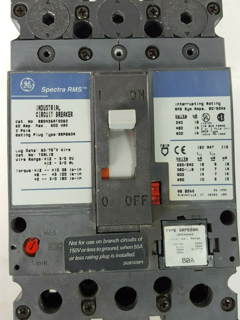 GE Circuit Breaker 60 Amp 600 Volt 3 Pole Type SRPE60A – IndSurp