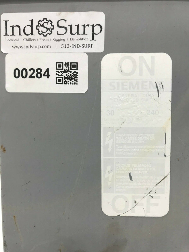 Siemens Disconnect 30 Amp 240 Volt Cat# GNF321R Type 3R – IndSurp