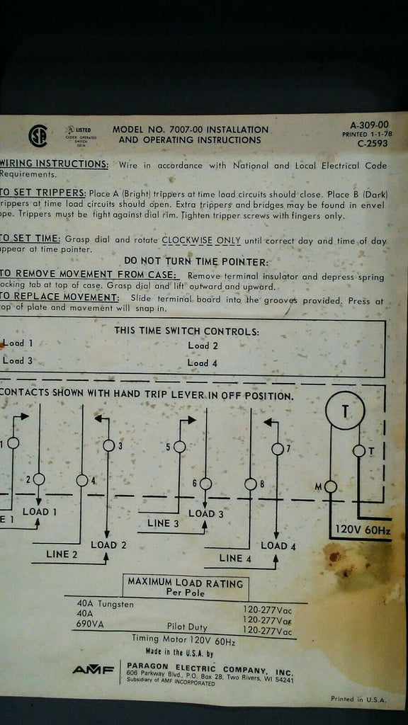 AMF Paragon 700700 Timer 7 Day Electromechanical 4 Pole 120 Volt – IndSurp