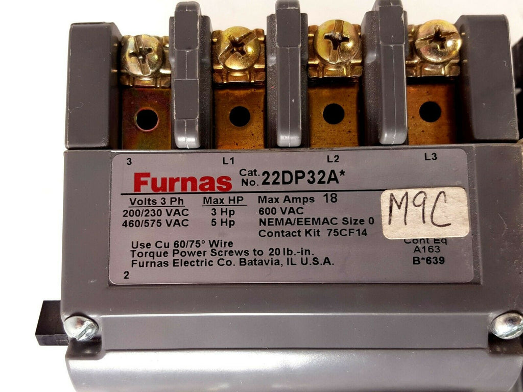 Furnas Nema Size 0 Contactor 18 Amp 600 Volt 3 Phase 110/120 Coil Volt ...