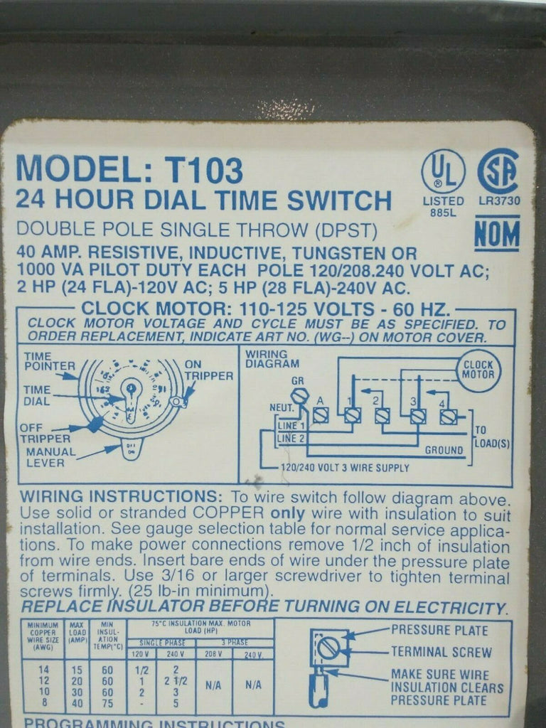 Intermatic 24 Hour Dial Time Switch 40 Amp Double Pole Single Throw ...
