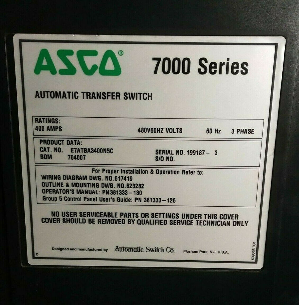 Asco 400 amp Automatic Transfer Switch 480 Volt 3 Phase 60 Hz – IndSurp