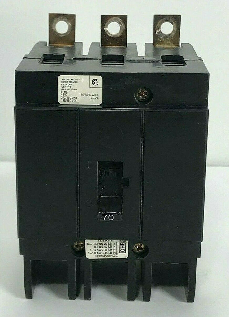 Westinghouse GHB 70 Amp Circuit Breaker 277/480 VAC 125/250 VDC 3 pole ...