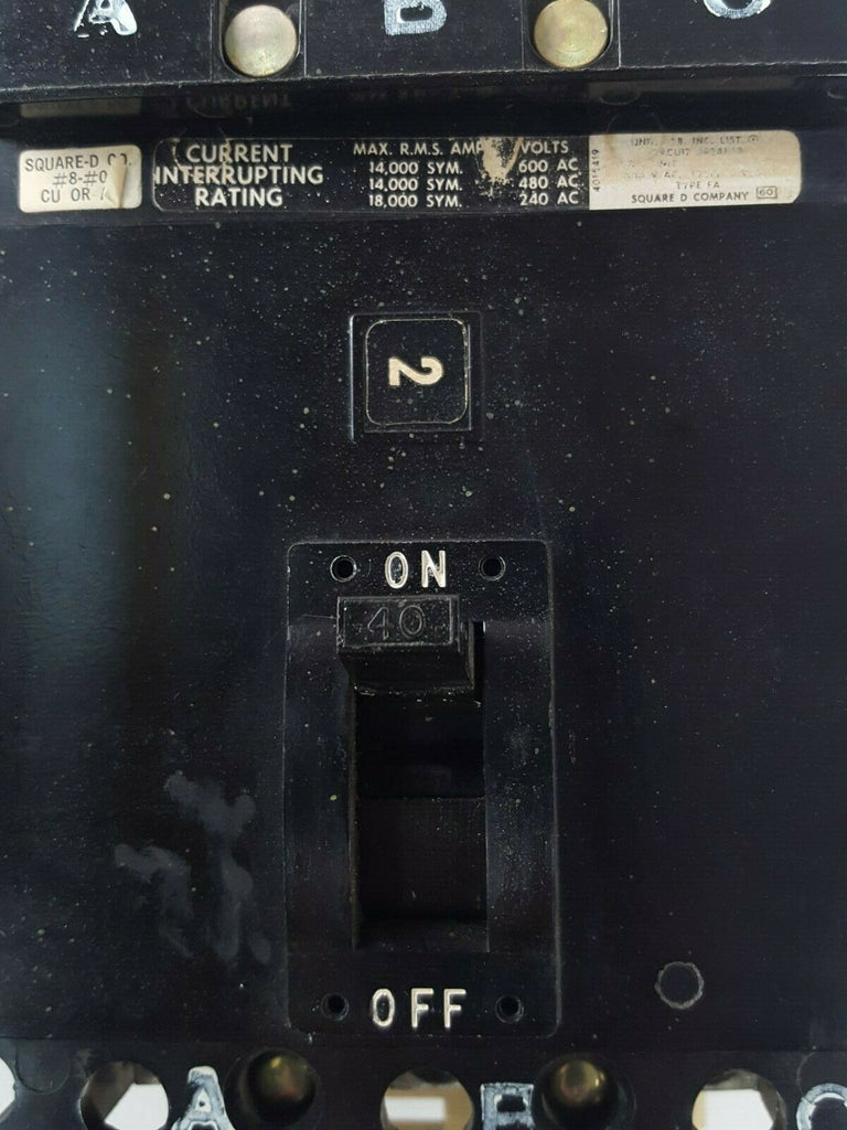 Square D I-Line Circuit Breaker 40 Amp 600 VAC 125/250 VDC 3 Pole Type ...