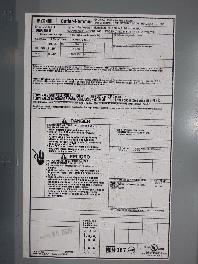 EATON Disconnect 60 Amp 240/120 Volt – IndSurp