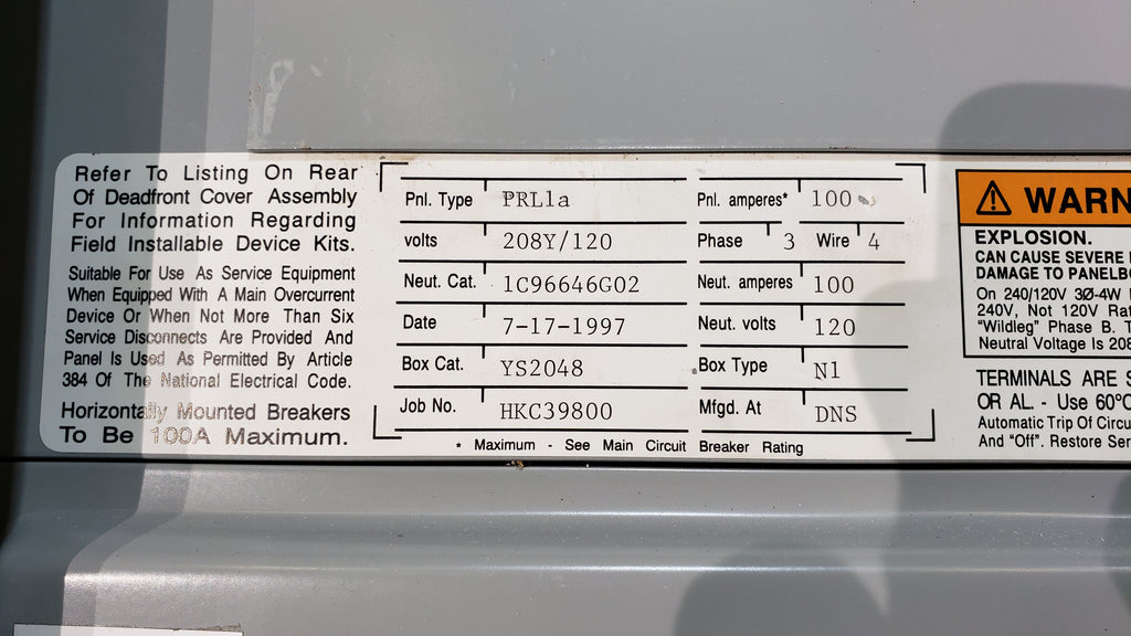CH/Cutler Hammer PRL1a Panel with 80 Amp Main & Breakers 208Y/120 Volt ...