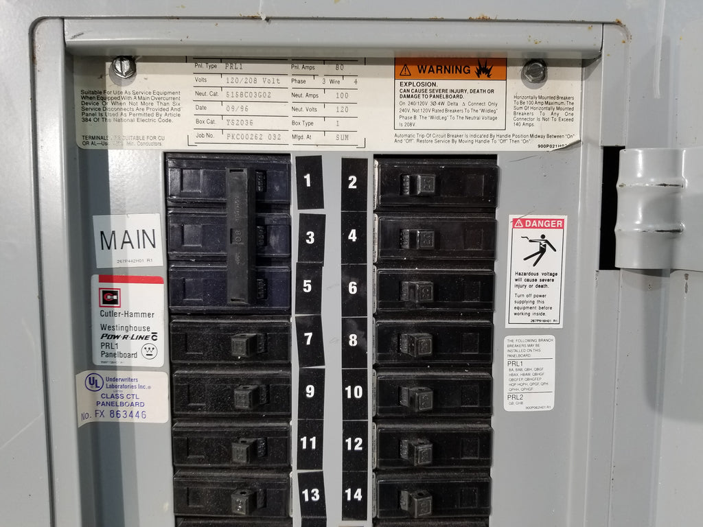 CH/CH Cutler Hammer PRL1 Panel With 80 Amp Main & Breakers 208Y/120 Vo ...