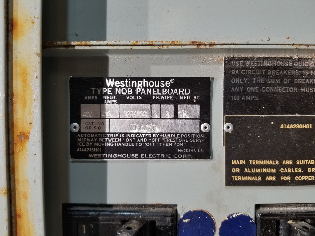 Westinghouse NQB Panel With Breakers ! 400 Amps 208Y/120 Volt 3 Phase ...