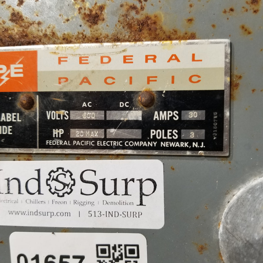 Federal Pacific Disconnect 30 Amp 600 Volt 3 Phase – IndSurp