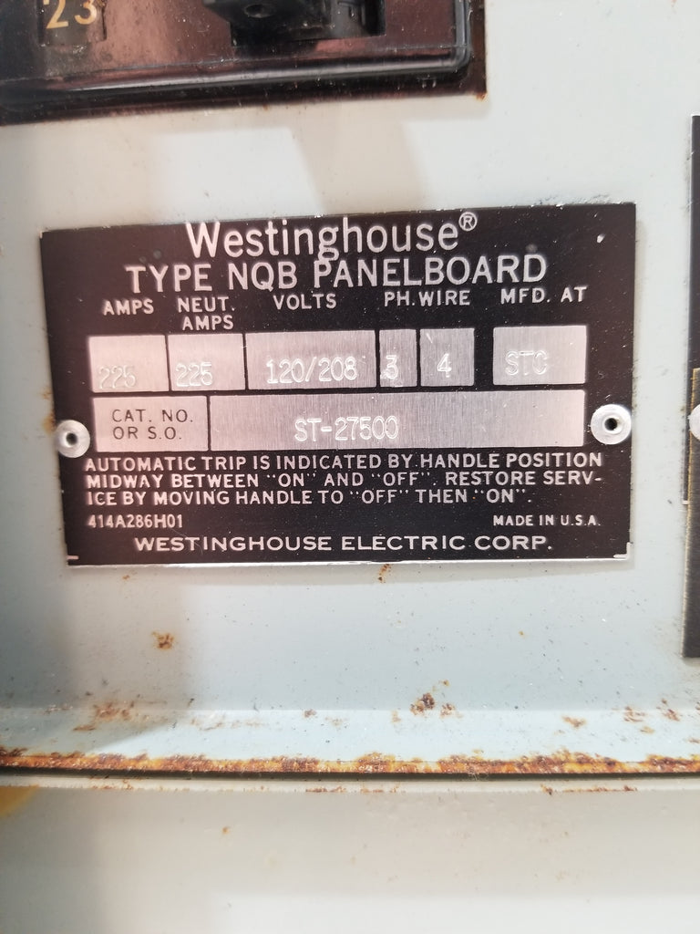 Westinghouse Panel With 225 Amp Main & Breakers 208Y/120 Volt 3 Phase ...